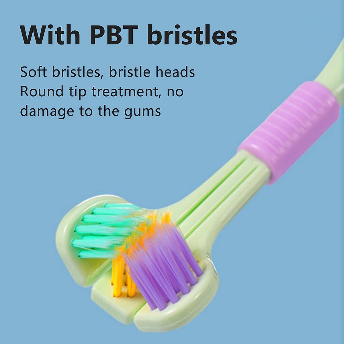 YQkoop 3-Sided Toothbrush, Soft Bristle Toothbrush with Tongue Scraper, Travel Toothbrush for Complete Teeth and Gum Care for Adults