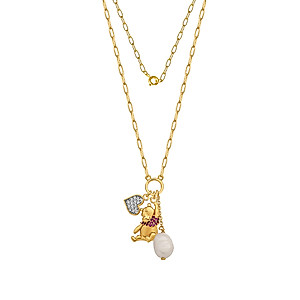 Disney Winnie the Pooh Necklace 18-Inch - Flash-Plated Necklace with Cubic Zirconia Heart, Cultured Freshwater Pearl, and Winnie the Pooh Charm - Winnie the Pooh Jewelry