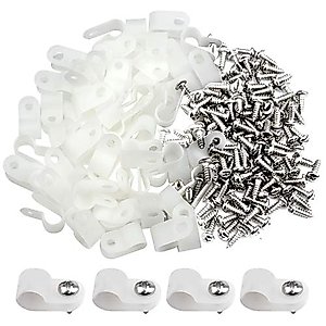 XINGYHENG 100pcs White Nylon R-Type Cable Clamp Fastener for 1/8 Inch (3.2mm) Dia Wire Tube Plastic Wire Cord Clip Fixer with 100 Pack Screws for Wire Management