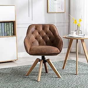 LoLado Swivel Accent Chair, Mid Century Modern Barrel Chair with Wood Legs, Velvet Armchair for Living Room Bedroom Small Spaces(Coffee)