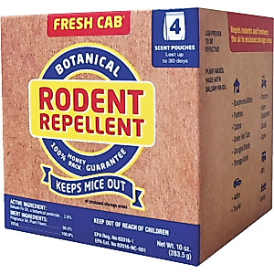 EarthKind EMW7208598 Fresh Cab Rodent, Rats and Mice Repellent With Blend Of Plant Fiber and Botanical Extracts For Use On The Farm, Industrial Settings, Garage or RV, 2.5 Ounce x 4 Scent Pouches