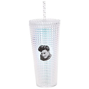 Spoontiques - Diamond Tumbler - Textured Cup with Straw - Double Wall Insulated and BPA Free - 20 oz - Elvis