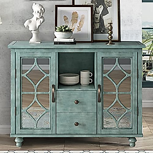 Buffet Cabinet with Storage, Storage Sideboard with 2 Glass Doors and 2 Drawer, Kitchen Console Table with Open Shelves and Storage Compartment, Accent Cabinet for Dining Room, Living Room, Bedroom