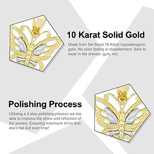 Charm America - Gold Butterfly Charm - 10 Karat Solid Gold - Butterly Pendant Jewelry (Style 1)