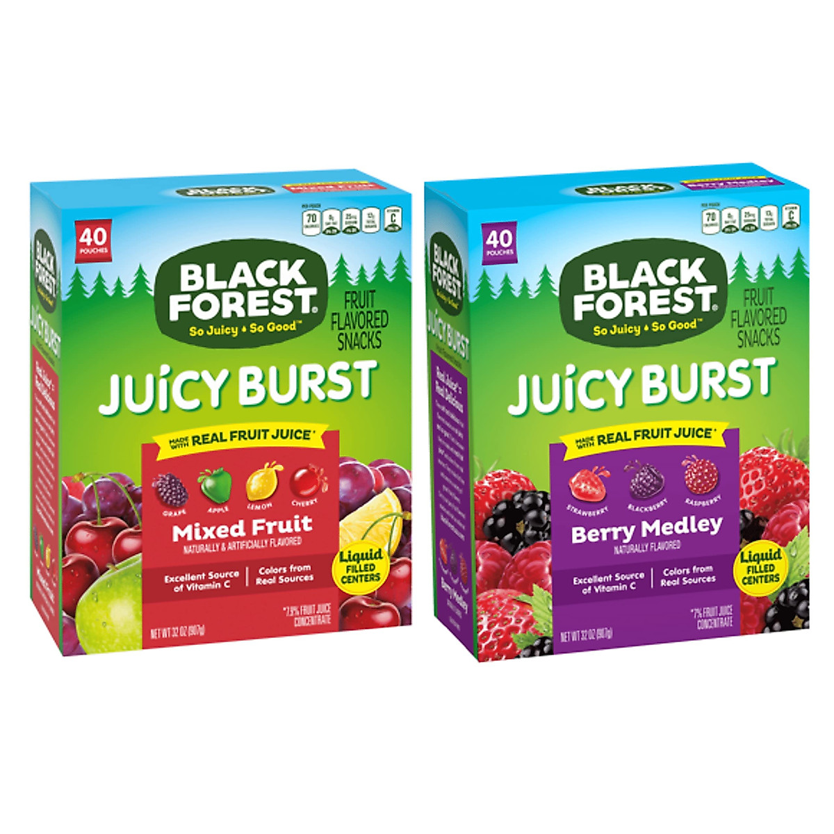 Bundle of Black Forest Juicy Burst Fruit Snacks - Mixed Fruit + Berry Medley, 0.8 Ounce Pouches (40 Count per Box)