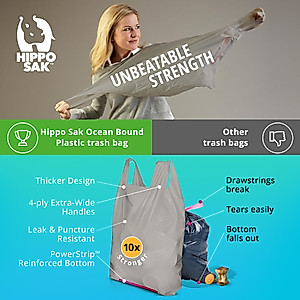 Hippo Sak - Tall Kitchen Garbage Bags with Ergonomic Handles - 13 Gallon Trash Bags Made from Recycled Ocean Bound Plastic - Super Strong and Leak Proof Tall Kitchen Trash Bags (45 Count)