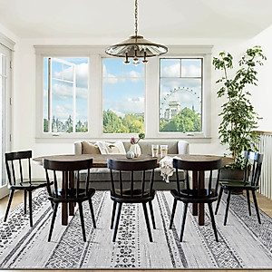 Area Rugs 9x12 Living Room: Large Machine Washable Rug with Non-Slip Backing Stain Resistant Soft Geometric Moroccan Carpet for Bedroom Dining Nursery Room Home Office - Gray/Ivory