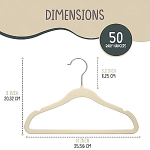 TechZoo 50 Premium Baby Velvet Hangers - 11" Inch Non-Slip Baby Hangers, Ultra-Slim Space-Saving Children Hangers - 360° Swivel Hook, Strong & Durable Infant & Toddler Clothes Hangers - Ivory