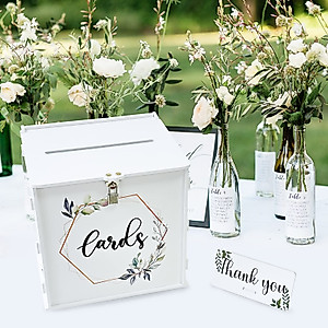 OurWarm White Wedding Card Box with Lock, PVC Gift Card Box for Wedding Reception, Eucalyptus DIY Wedding Envelope Money Card Box for Party Graduation Birthday Baby Shower Decorations
