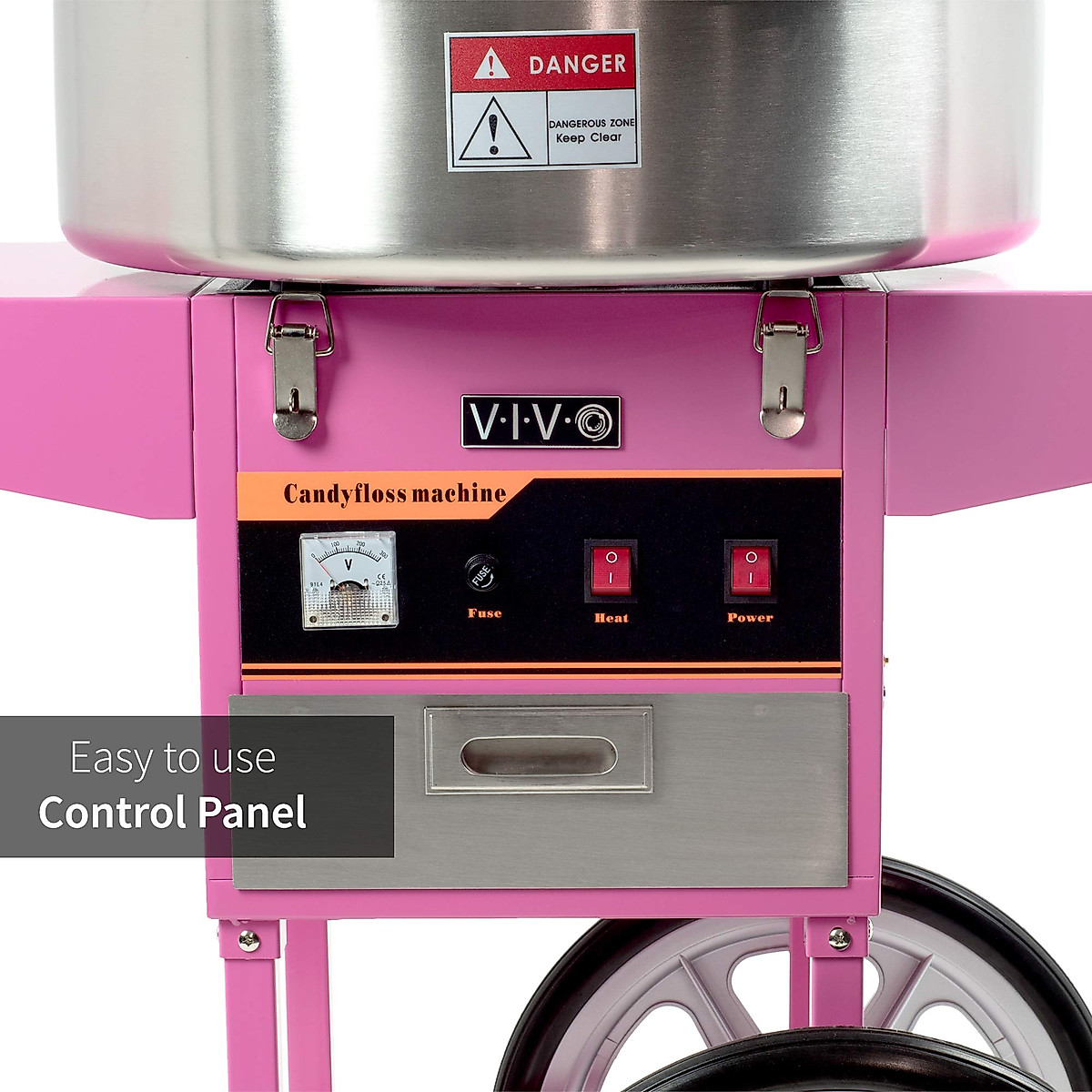 VIVO Pink Electric Commercial Cotton Candy Machine/Candy Floss Maker, Mobile Cart with Bubble Shield CANDY-KIT-2