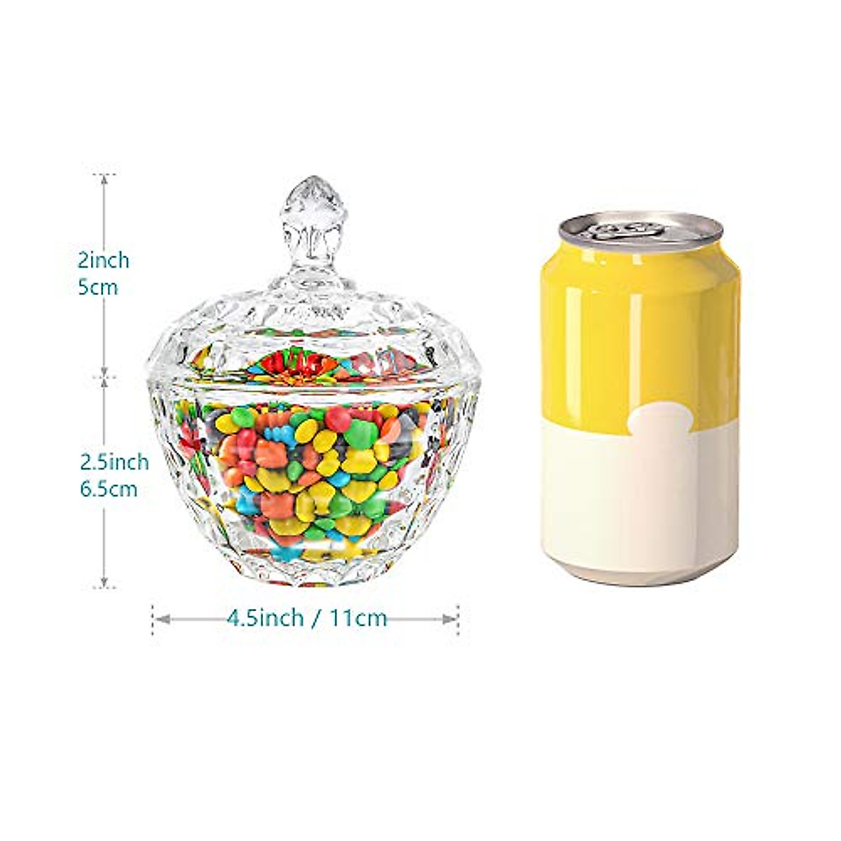 ComSaf Halloween Glass Candy Dish with Lid, Clear Covered Halloween Candy Bowl, Crystal Candy Jar, Halloween Candy server for Home Kitchen Office Table, Small Set of 2