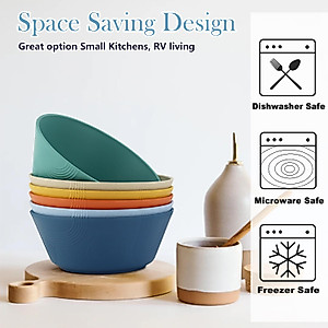 Cereal Bowls Set of 6 - 36oz Wheat Straw Bowls with Unique Textured Design Soup Bowls - Microwave & Dishwasher Safe Bowls Salad Bowls - Alternative for Plastic Bowls for Serving Salad,Pasta - Multi