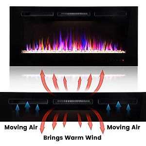 S-THROUGH 42 Inch Electric Fireplace Wall Mounted and Recessed, Linear Electric Fireplace with Remote Control & Timer, Touch Screen, Adjustable Flame Color, 750w/1500w Ultra-Thin Wall Fireplace Heater