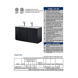 Beer Keg Dispenser Kegerator Commercial Refrigerator Beer double Taps 60" - Black, Half-KegX2, TowerX2,2 Taps