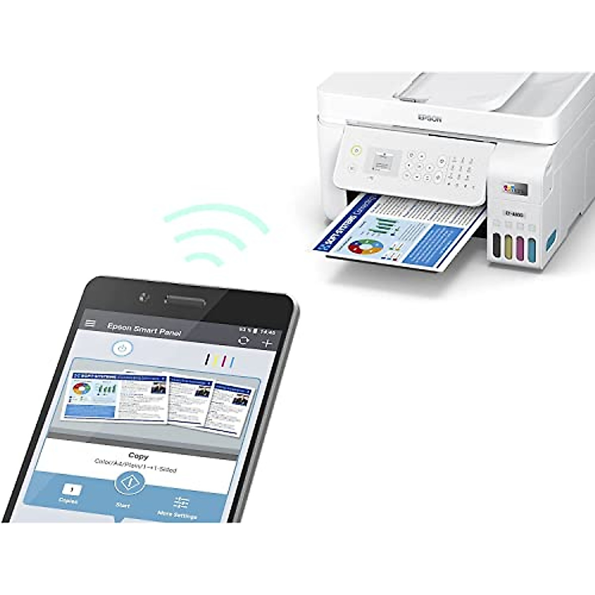 Epson EcoTank ET-4800 Wireless All-in-One Supertank Color Inkjet Printer Office, White - Print Copy Scan Fax - 10.0 ppm, 5760 x 1440 dpi, 8.5" x 14", Voice Activated, 30-Sheet ADF, Ethernet