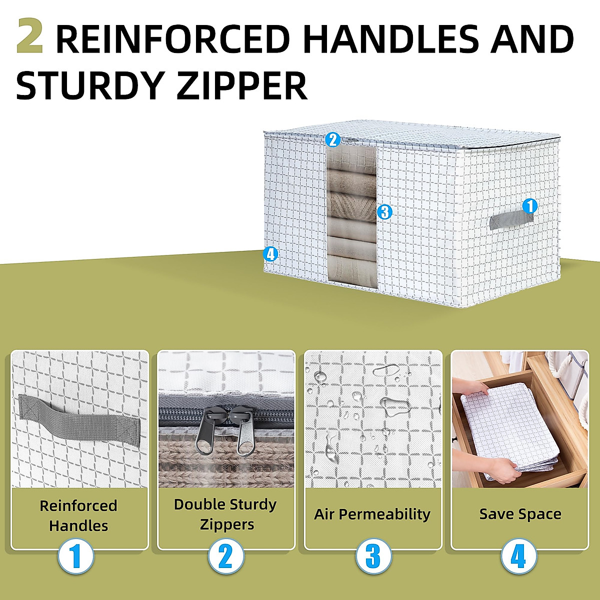 STORAGEIDEAS 65L Freestanding Storage Bags, 6-Pack Waterproof Clothes Storage Bins Foldable Closet Organizers with 2 Durable Handles & Zipper for Blanket, Comforters, Bed Sheets, Pillows, Toys