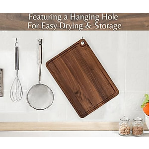 Walnut Cutting Board by Timberro (17x12x0.8 Inches) with Hanging Hole, Built-in Handles, and a Deep and Wide Juice Groove, Edge Grain, Finished with Mineral Oil, Tall Size