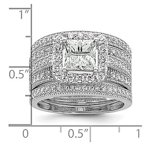 Diamond2Deal 925 Sterling Silver Rhodium plated Cubic Zirconia 3 piece Bridal Ring Set Size-6