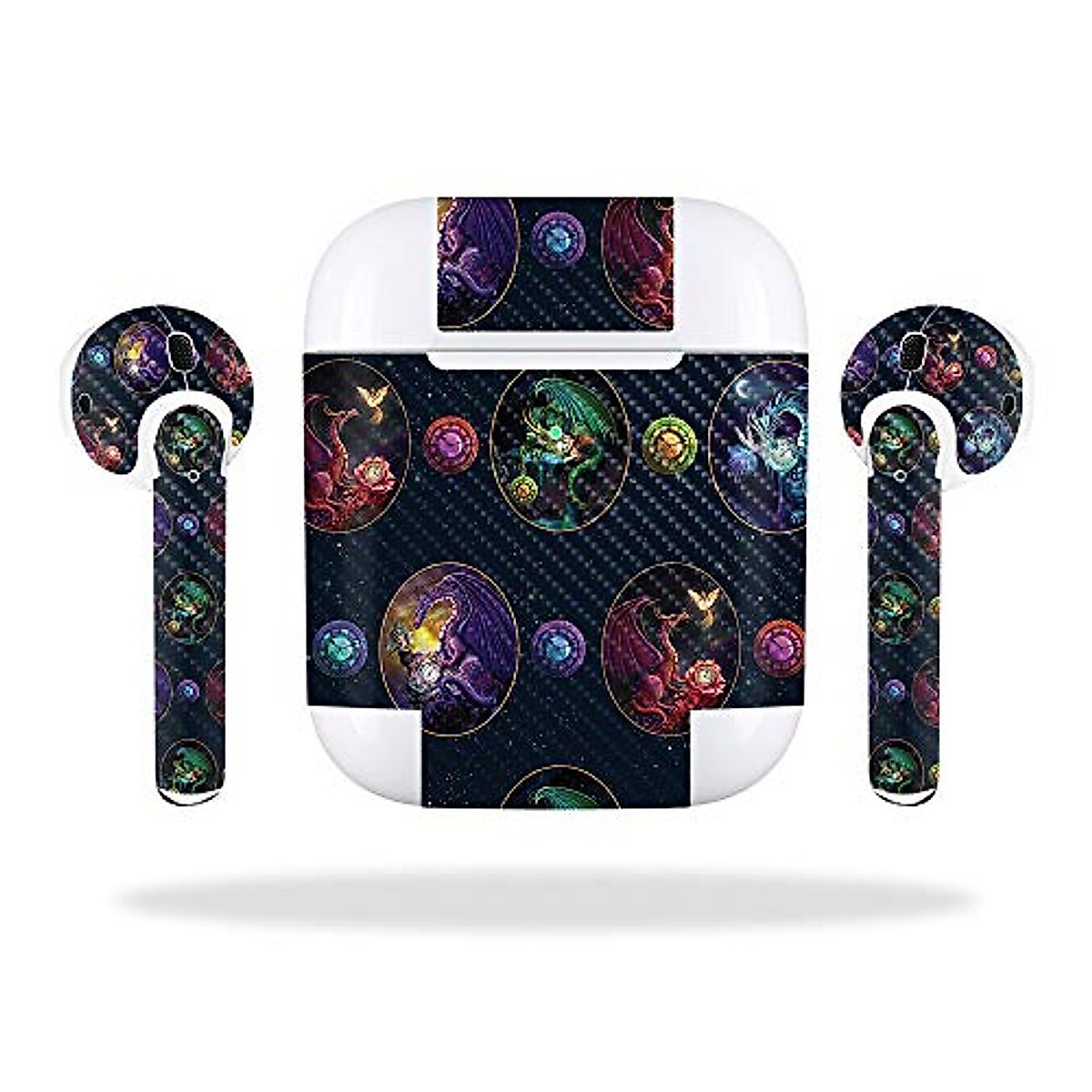 MightySkins Carbon Fiber Skin for Apple AirPods 2 (2019) - Dragon Eggs | Protective, Durable Textured Carbon Fiber Finish | Easy to Apply, Remove, and Change Styles | Made in The USA