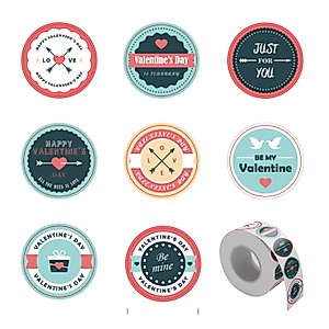 Winner 21 DOUBELV 500 Pcs Valentines Stickers Colorful Stickers Roll Label Sticker Self Adhesive Valentine's Love Decorative Stickers for Valentines Party Holiday Gift Decor, 1.5 Inches (Round)