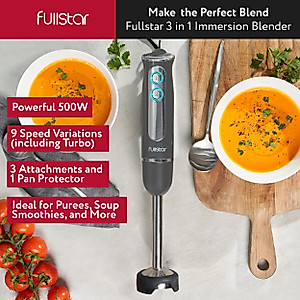 Immersion Blender Set, Hand Blender Electric, Immersion Blender Handheld, 9-Speed, 500W Handheld Blender - Hand Blenders Immersion, Hand Mixer Electric Blenders, Smoothie Blender (3-in-1, Gray)