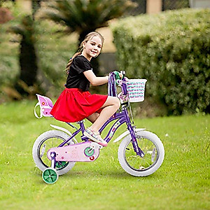 COEWSKE Kid's Bike Bicycles Steel Frame, Toddler Girls Bicycle Little Princess Style 12-14-16-18-20 Inch with Training Wheel for Age 4-7 (16 Inch, Purple)