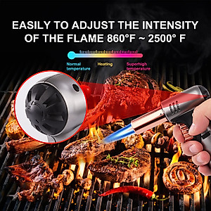 Butane Torch, Premium Double Flame Big Kitchen Torch Lighters with Safety Lock Adjustable Refillable Multipurpose Culinary Blow Torch for Creme Brulee, Baking, BBQ (Butane Gas Not Included)501 (gold)