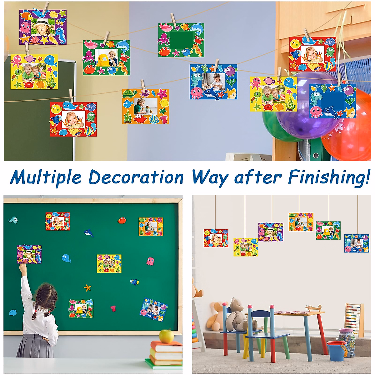 chiazllta 30 Pcs Summer Under The Sea Craft Kits for Kids Preschool Ocean Animal DIY Picture Frame Crafts Kindergarten Back to School Activities Game Classroom Bulletin Board Decorations