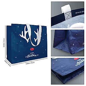 L'ogar 10 pack reusable shopping bags with handle, christmas reindeer design. Grocery bag, gift bag, groceries totes. Load 88.18 lbs. 19.96"*6.29"*12.59"