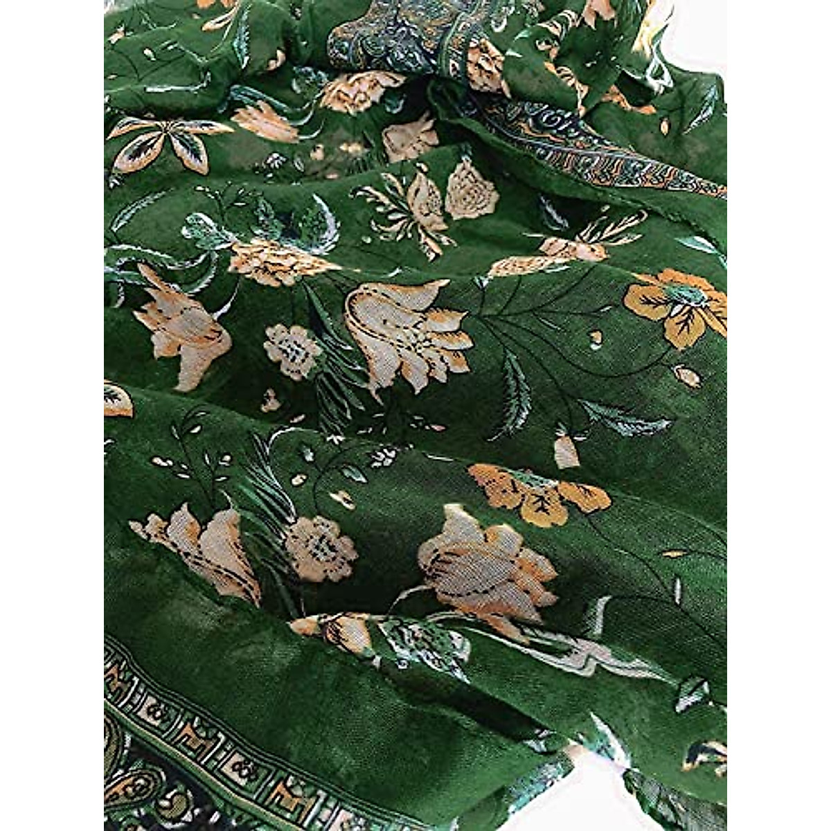 GERINLY Lightweight Scarves Fashion Flowers Print Shawl Wrap Scarf For Women Forest Green Accessory for Beach Boho Scarf (Green)