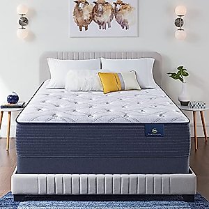 Serta - 14" Clarks Hill Elite Plush Queen Mattress, Comfortable, Cooling, Supportive, CertiPur-US Certified, White/Blue