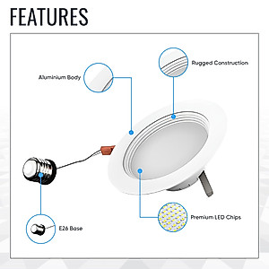 LEDMyplace 4 inch 10W Round Dimmable Retrofit LED Recessed Downlight, Pack of 4, 3000K Warm White, 650 Lumens, Replace of 35W, Baffle Trim Can Lights for Ceiling, Indoor Lighting for Home, Kitchen