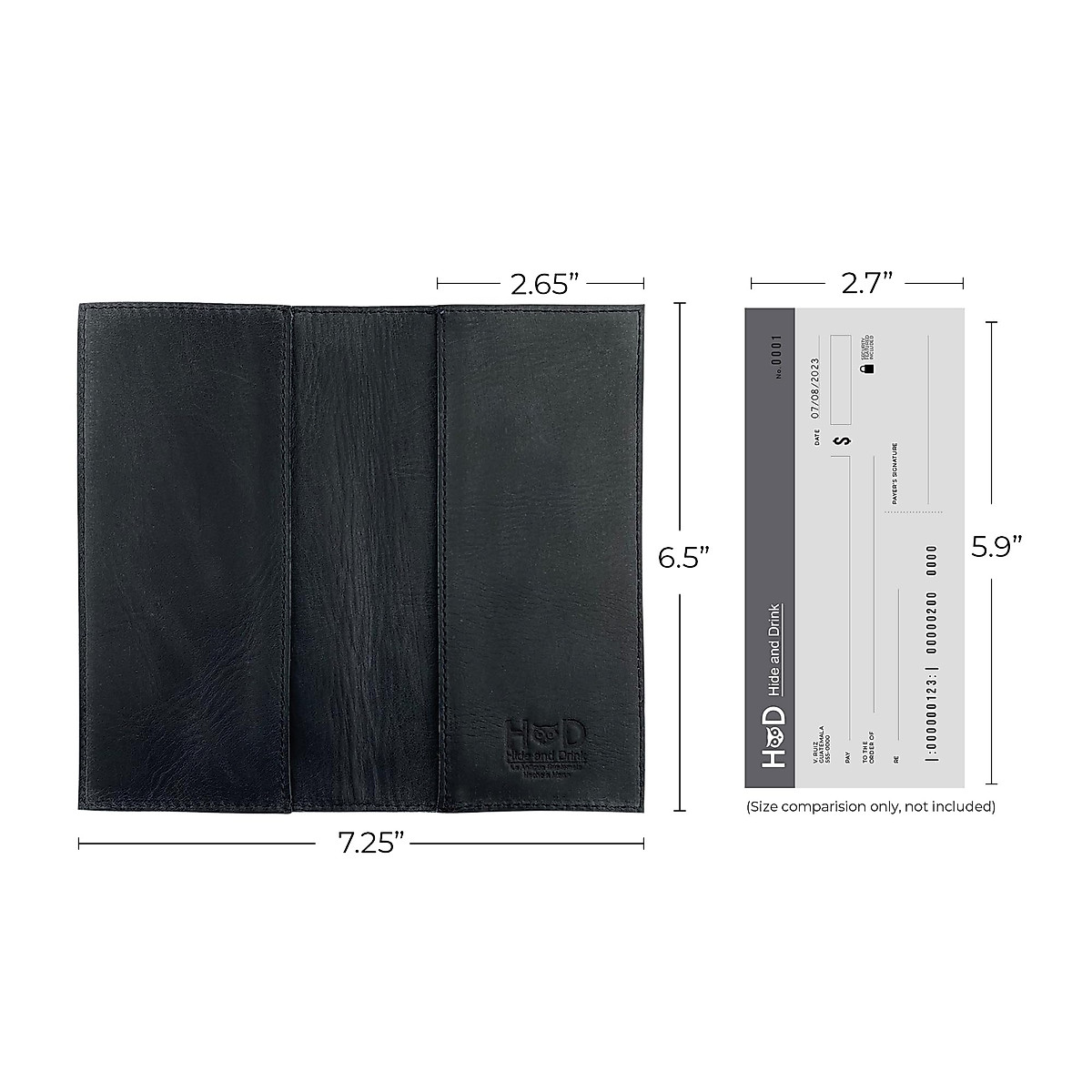 Hide & Drink, Checkbook Cover, Minimalist Organizer, Check Presenter, Bill Holder for Waiter and Waitress, Restaurant Accessories, Full Grain Leather, Handmade, Charcoal Black