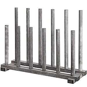 MyGift Rustic Solid Graywashed Wood Free Standing Boot Rack Stand with 12 Tall Posts, Entryway Rain Boot Cowboy Boot Rack Organizer, Holds 6 Pairs