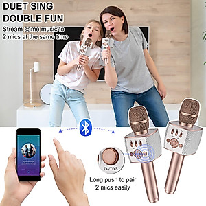 BONAOK Bluetooth Wireless Karaoke Microphone,Portable Karaoke Machine with Duet Sing for Car/Party/PC/All Smartphones X39 ROSE GOLD