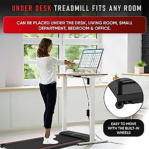 Under Desk Treadmill for Home Office Walking Pad Jogging Running Ultra Flat Slim Under Desk Fitness Workout Remote Control ZEXEL F2200 with Timer