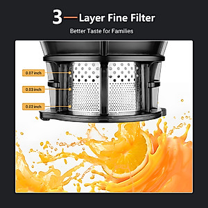 SOVIDER Cold Press Juice Machines 5.3" Extra Large Feeding Chute for Whole Fruits & Vegetables -Slow Masticating Juicer High Juice Yield, Easy Clean Self Feeding Effortless for Batch Juicing (Black)