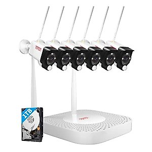 [Dual WiFi, PIR Sensor] Tonton 2K Wireless Security Camera System, 10CH NVR with 1TB HDD, 6PCS 3MP Outdoor Home WiFi Cameras,2 Way Audio, Spotlight, 12V DC Powered, AI Human Detection,Work with Alexa