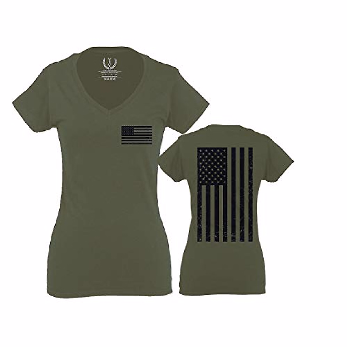 Vintage American Flag United States of America Military Army Marine us Navy USA for Women V Neck Fitted T Shirt (Olive Large)
