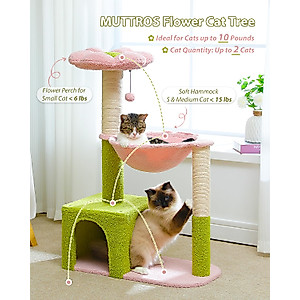 MUTTROS Flower Cat Tree with Large Metal Frame Hammock, 35" Cute Cat Tower with Sisal Scratching Posts for Small Indoor Cats, Cat Condo with Pink Top Perch for Kittens, Pink