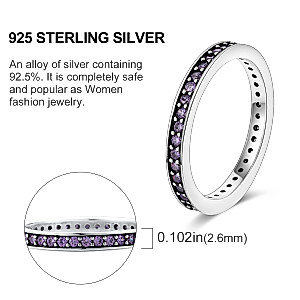 NARMO 2MM Thin Band Eternity Rings 925 Sterling Silver Purple Cubic Zirconia Stackable Rings for Women Egagement Jewelry Gifts (6)