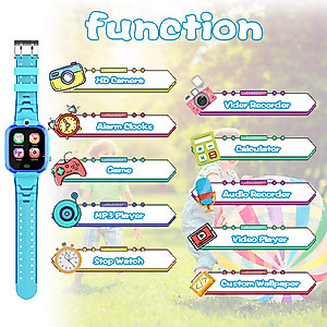 Kids Smart Watch for Boys Girls Game Smartwatch with 14 Educational Games HD Dual Camera Touchscreen Music Video Player 12/24 Hr Alarm Clock Pedometer Toddler Watch Learning Toys (Blue)