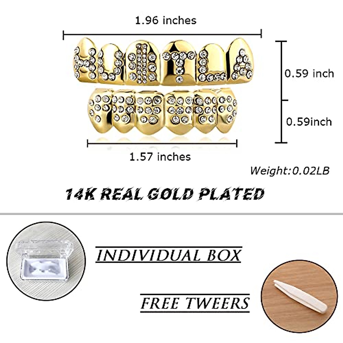 TOPGRILLZ Joker Costume 18K Gold Plated Hip Hop Iced Out Hustla Top and Bottom Face Grills for Your Teeth(Hustla)