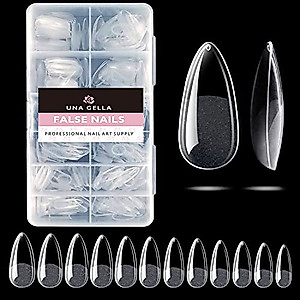 UNA GELLA Almond Fake Nails 504pcs Almond Press on Nails Pre-shape Almond Nails Tips for Full Cover Acrylic Almond Nails French False Nails For Nail Extension Nail Art, Home DIY Nail Salon 10 Sizes False Jelly Tips