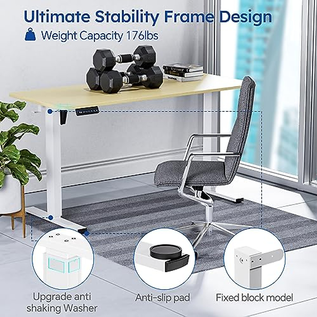 Standing Desk, Height Adjustable Desks with Powerful Motor and Cable Management,Electric Sit Stand Desk with Hight Preset Design for Home Office Use 55x24 in Maple