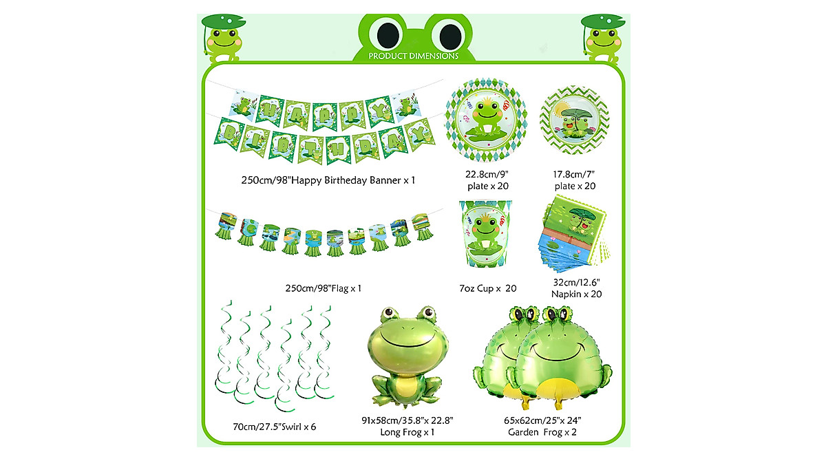 Frog Birthday Party Supplies for Kids - Includes Tableware