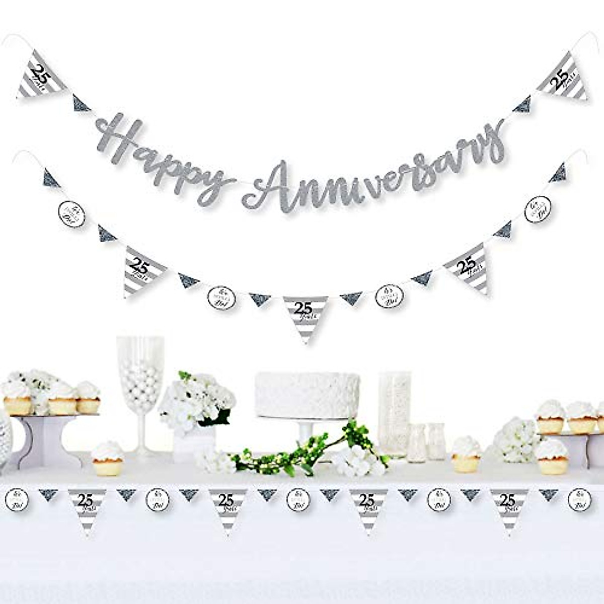 Big Dot of Happiness We Still Do - 25th Wedding Anniversary - Anniversary Party Letter Banner Decoration - 36 Banner Cutouts and Happy Anniversary Banner Letters
