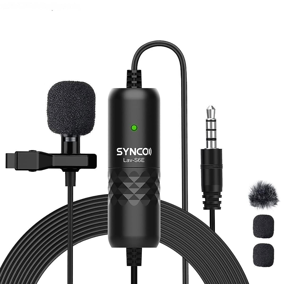 SYNCO Lavalier Microphone S6E, Omnidirectional Lapel Mic 6M/ 19.7ft Cable Recording for Smartphones Camera Laptop PC for Interview YouTube Blog Live Streamings