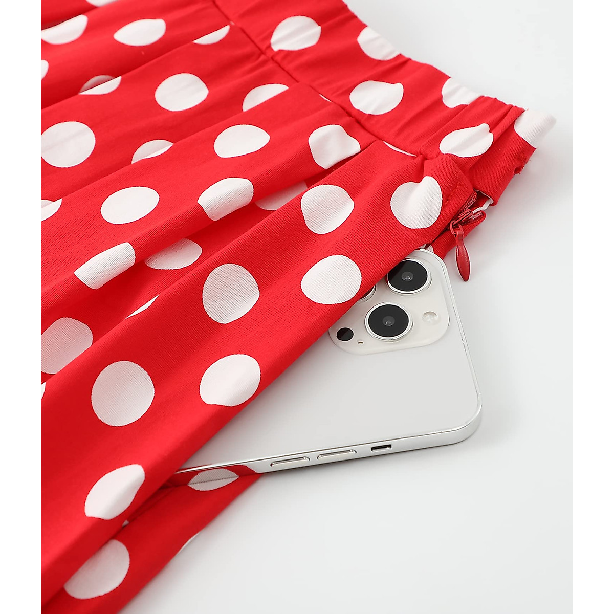 Taydey A-Line Pleated Vintage Skirts for Women (XL, Y-Red Polka dot)