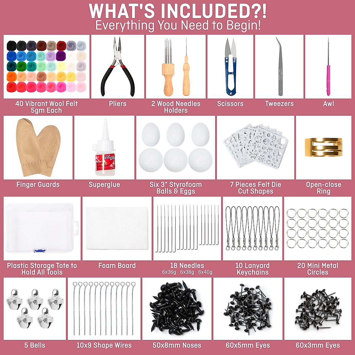 WOOLfully Fun Needle Felting Kit - Beginner Art Craft Kit - Wool Roving, Styrofoam Balls & Eggs - DIY Decor for Adults